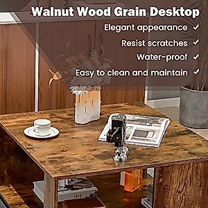 Giantex 32” Square Coffee Table, 2-Tier Wooden Table with Storage Shelf, Industrial Home Accent Table, Mid-Century Center Table Ideal for Living Room, Study Room(Rustic Brown)