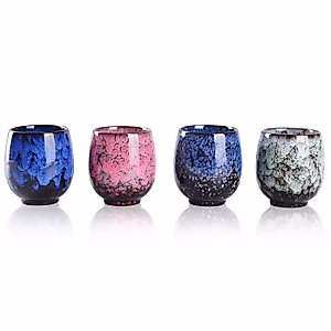 WHJY Ceramic Chinese kung fu tea cup, Japanese tea cups, Yerba mate cup set of 4, 150ml/5oz