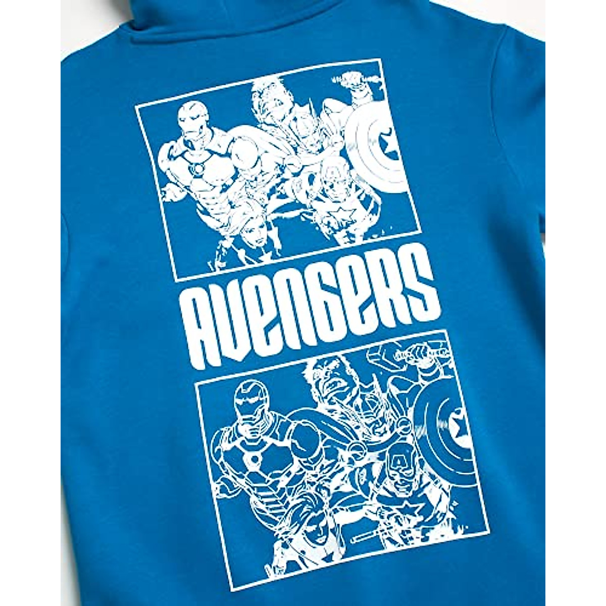 Marvel Men’s Avengers Fleece Hoodie Sweatshirt – Retro Iron Man, Hulk, Captain America, Thor, Spider-Man, Size Large, Marvel Blue