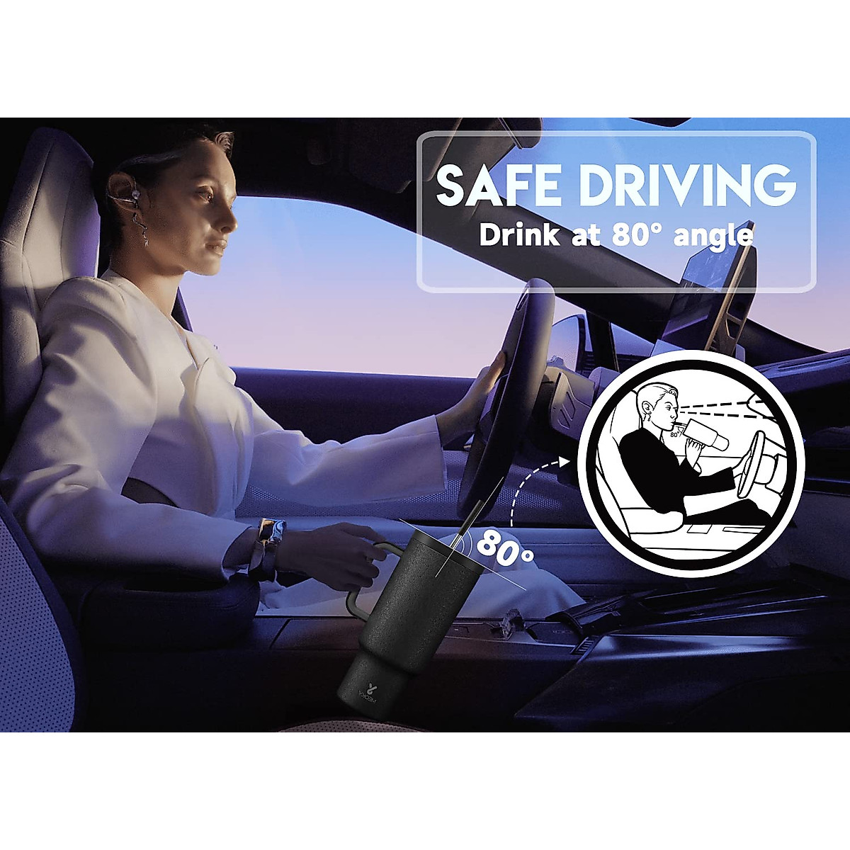 Meoky 40oz Tumbler with Handle, Leak-proof Lid and Straw, Insulated Coffee Mug Stainless Steel Travel Mug, Keeps Cold for 34 Hours or Hot for 10 Hours (Night)