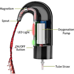 Electric Wine Aerator Pourer, Portable One-Touch Wine Decanter and Wine Dispenser Pump for Red and White Wine Multi-Smart Automatic Wine Oxidizer Dispenser USB Rechargeable Spout Pourer
