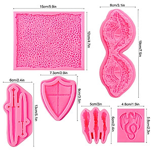 Dragon Silicone Fondant Molds, Dragon Eyes Dinosaur Claws Skin Sword Shield Chocolate Mold for Baking, Dragon Themed Cake Candy Chocolate Polymer Clay, Gummy, Crafting Projects, Cupcake Topper Decor