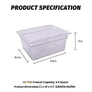 EASYROSE 6-Pack Food Pan Half Size Clear Polycarbonate Food Pans 6" Deep Commercial Hotel Pans for Party, Restaurant, Hotel