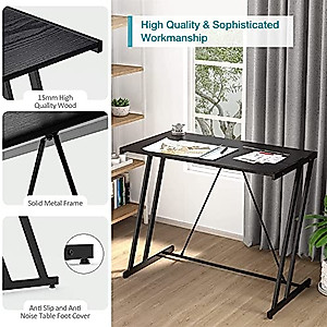 Computer Desk Mehoom Study Desk for Home Office, Writing Desk for Small Space Office, Modern Simple Design Laptop Desk, Small Computer Table, 35.4" Black Corner Desk