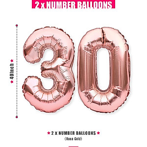 PartyForever 30th Birthday Party Decorations Banner Kit For Women Including Dirty Thirty Black and Rose Gold Banner for Her with Dirty 30 Balloons