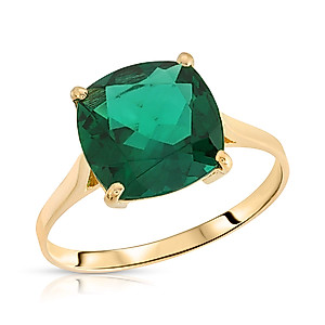 Galaxy Gold GG 3.10 ctw Carats 14K Solid Yellow Gold Cushion Emerald Solitaire Ring with Genuine Vibrant Emerald Brilliant Cut Anniversary Engagement Promise Valentines for Her Him Unisex Ring (8.5)