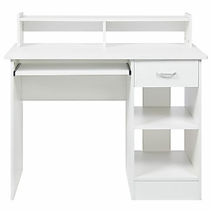 Computer Desk Student Desk Home Office Writing Table with Drawer Shelves, White