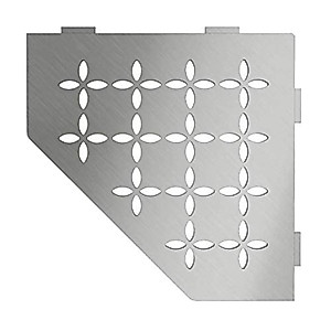 Schluter Pentagonal Corner Shelf for Tiled Walls - Floral Design, Stainless Steel Material, Brushed Stainless Steel Finish, 3/32” Thick Anchoring Tabs - SES2D5EB