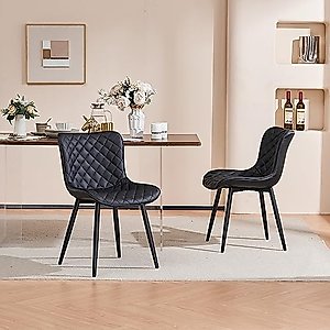 Kidol & Shellder Dining Chairs Kitchen Dining Room Chairs Set of 2 Modern Upholstered Living Room Chairs Faux Leather Vanity Chair Comfortable Contemporary Dining Chair (Black),3 Mins Quick Assembly