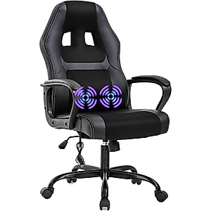 Gaming Chair Desk Chairs Ergonomic Office Chair Comfortable Massage Computer Desk Chair with Adjustable Backrest and Height, PU Leather Executive PC Swivel Chair Chair with Lumbar Support (Black)
