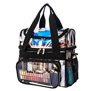 Stadium Approved Double Decker Crossbody Clear Work bag Transparent PVC Lunch Tote Bag Clear Makeup Travel Kit Organizer Bag On Go Clear Lunch Shoulder Bag for Sport Event Concert Correctional Officer