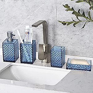 JHLAYKG Blue Bathroom Accessory Set,4-Piece Plastic Bathroom Decor Accessories Complete Set,Includes Bathroom Soap Dispenser, Toothbrush Holder,Tumbler, Soap Dish