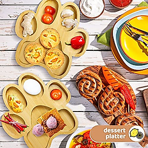 2 Pcs Paw Shaped Bamboo Serving Tray Pumpkin/Maple Leaf Snack Platter with Grooves Claw Heart Candy Dish Bowl Gifts for Thanksgiving Dog Birthday Party Supplies (Paw)