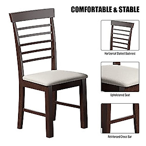 WILLIAMSPACE 84" Dining Table Set for 6, 5-Piece Oval Dining Table Set with Upholstered Rubber Wood Dining Chairs for Kitchen, Retro Drop-Leaf Table with Spacious Tabletop (Dark Brown)