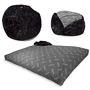 CordaRoy's Faux Fur Bean Bag Chair, Convertible Chair Folds from Bean Bag to Lounger, As Seen on Shark Tank, Black - King Size