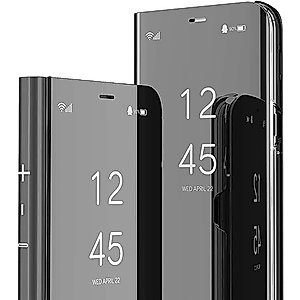 for Samsung Galaxy Note 10 Plus Case Clear View Makeup Mirror Flip Cover, Galaxy Note 10 Plus Phone Case with Kickstand Shockproof Protective Cover Galaxy Note 10 Plus Shell (Black)