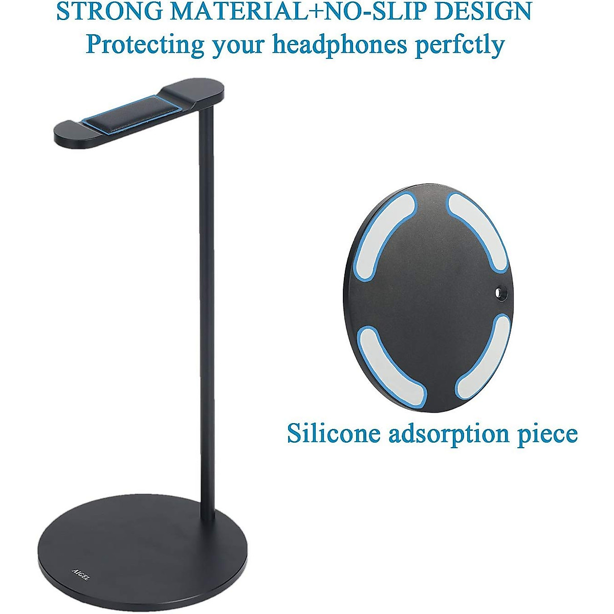 AIGEL Headphones Stand Sturdy Gaming Headset Holder Desk Headset Rest Hanger Headset Stand with Premium Aluminum Body for All Headphones Size Non Slip Base Black