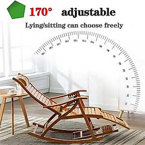Foldable Zero Gravity Rocking Recliner Wooden Sun Lounger Chairs,Patio Rocking Chairs for Heavy Duty Adults Elderly,Comfort Bamboo Loungers Deck Chair Garden Chair (Color : Without pad)