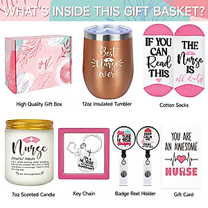 Nurse Gifts for Women - Graduation Set, Graduation Gifts for Her, Nurse Appreciation Gift, Birthday Set, 8 Pieces Gift for Nursing Worker with 12oz Wine Tumbler (Pink)