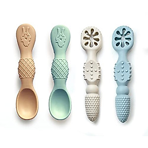 YMCF Products Baby Early Spoon Set | Self-Feeding Spoon | Training Spoon | Toddler Utensil | BPA-Free Silicone 4-Pack (Mixed Set)