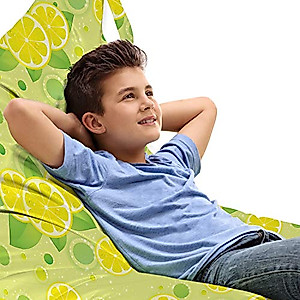 Lunarable Vintage Lounger Chair Bag, Lemon Lime Pattern in Retro Vintage Style Citrus Fruit Circles Natural Image, High Capacity Storage with Handle Container, Lounger Size, Yellow Green
