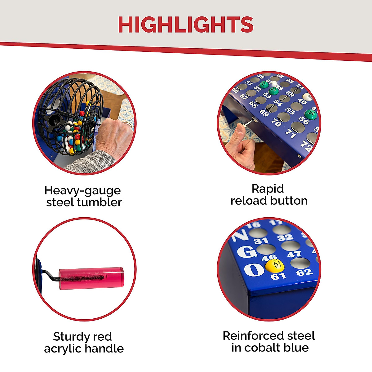 MR CHIPS Bingo Game Deluxe - Bingo Game Set with Cage, 7/8 Inch Bingo Balls and Bingo Master Board | All-in-One Table Top Professional Bingo Game Machine