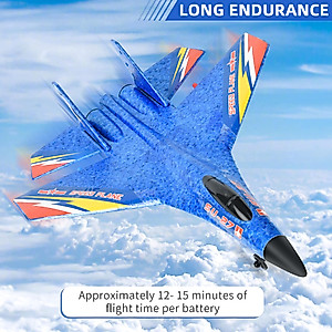 YIDJOFJ RC Gravity Gliders Airplane, Remote Control Plane Su-27 RC Airplane-2.4Ghz 6-axis Gyro RC Airplane with Light Strip, 2 Batteries Easy to Fly Jet Fighter Toy Gift for Kids Beginner (Blue)