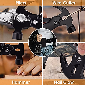 KEEGOP Hammer Multitool, 12 in 1 Portable Hammer Survival Gear Kit Camping Gear Cool Gadgets for Men Gift for Dad Father Boyfriend Husband, Survival Multitool Mini Pocket Hammer Black