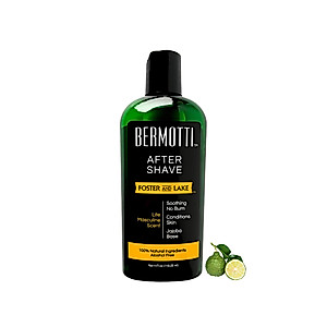 Foster and Lake, BERMOTTI No Burn Best Aftershave Balm, 4 fl. oz.- Natural Non Alcohol, Bergamot Scent, Skin Moisturizer Lotion for Head or Face