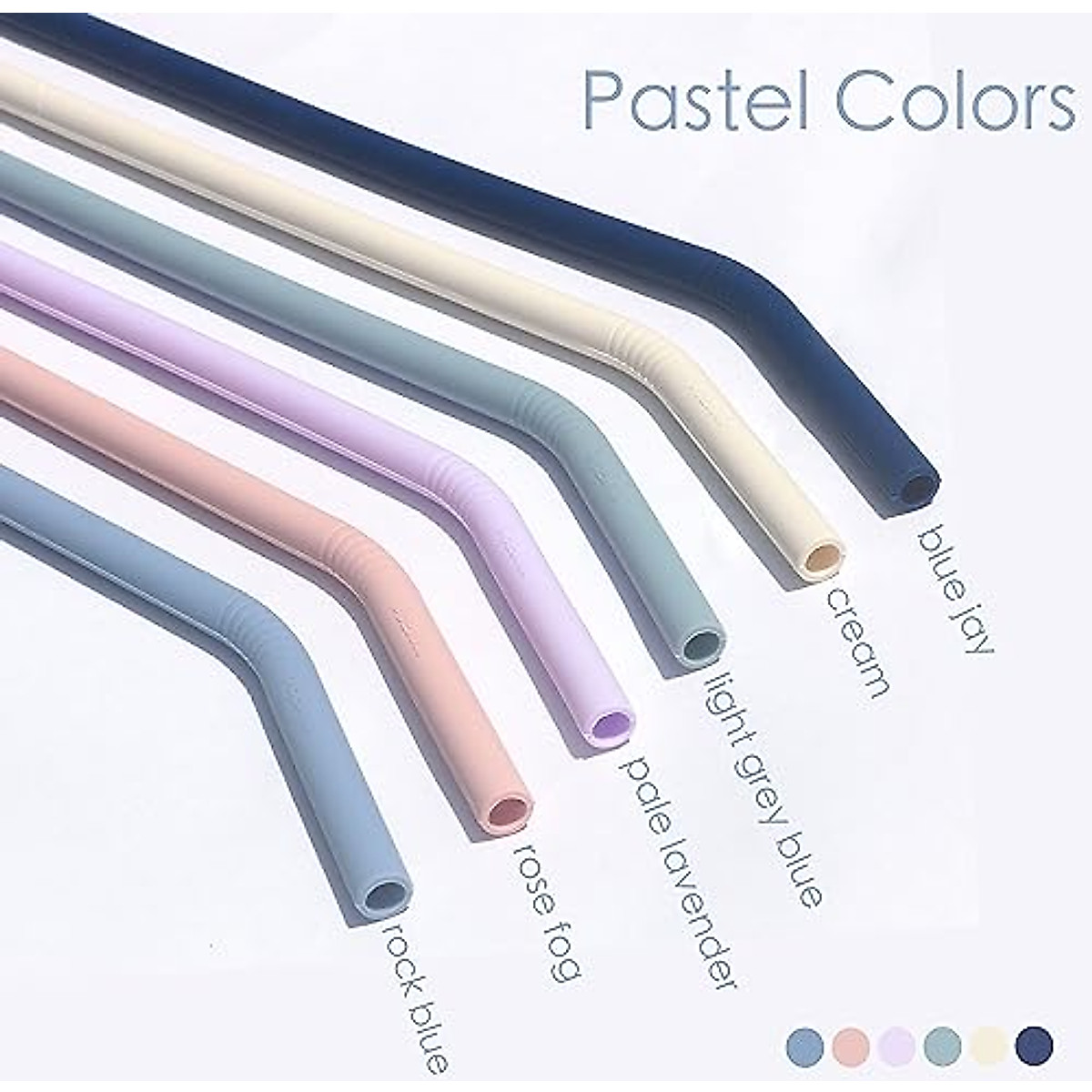 Tegion Pastel Color 14 Inch Extra Long Silicone Replacement Bent Straw for 40 oz Stanley Cup, Reusable Flexible Tall Drinking Straw for Quencher Tumbler with Handle,64 oz/1 Gallon Water Bottle-6 pack