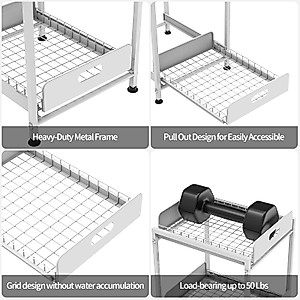IncepKick Under Sink Organizer and Storage for Kitchen Bathroom 2 Tier Slide Out Under Sink Shelf Cabinet Storage Shelf Under Sink Storage Metal (White)