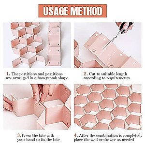 Airsky 16Pieces Honeycomb Separator Adjustable Drawer Organizer- DIY Honeycomb Drawer Organizer Divider Underwear Organizer Sock Organizer for Underwear, Belts, Ties, Makeup (Pink)