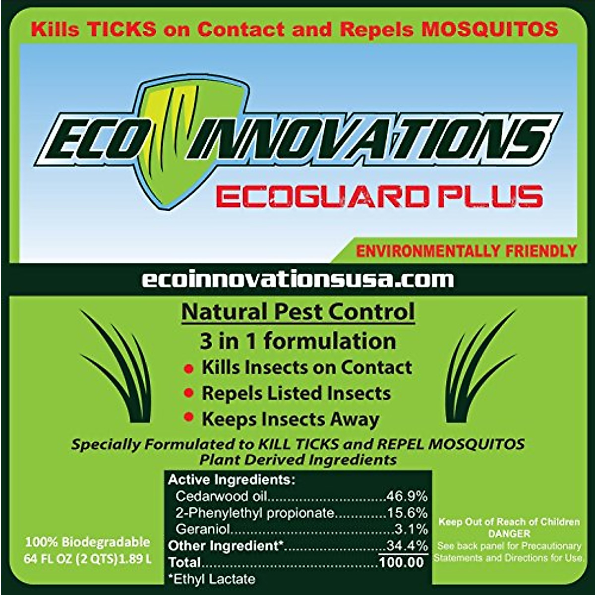 Kills Ticks & Mosquitoes on Contact. All Natural Outdoor Insecticide Spray Repels up to 30 Days. Safe Insect Control for Kids, Dogs, Plants – Easy & Ready to Use – Eco Innovations, EcoGuard Plus, 8 oz