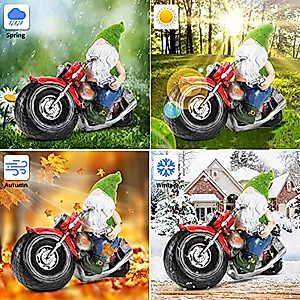 MACANIACE Garden gnome Riding a Motorcycle Statue Large & Interesting Outdoor Statuette with Solar LED Lights Creative Decorations Suitable for Lawn Terrace Autumn (12.2x4.7x10.8 in)