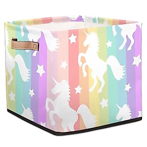 ADTASU Unicorn Storage Basket Girls, Unicorn Storage Box, 13 x 13 x 13 Inch Waterproof Unicorn Toys Storage Basket with Handle for Home Closet Shelf Office Bedroom Decor