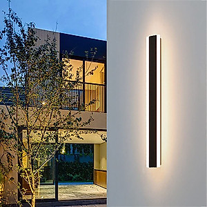 Outdoor Long Strip Modern LED Wall Lighting Fixture Lamps, Elegant Frosted White Acrylic, Black Aluminum Body IP65 Waterproof Anti Rust (Cold White, 60inch)