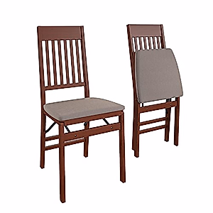 CoscoProducts COSCO Mission Back Solid Wood Folding Chair with Thick Fabric Padded, Walnut, 2-Pack, Triple Braced with Locking Mechanism, for Everyday Dining or Extra Seating