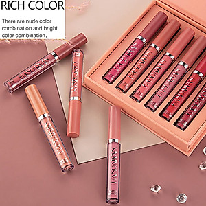 Lipstick Matte Lipstick Liquid Makeup Set, 6Pcs Long-Lasting Wear Non-Stick Cup Not Fade Waterproof Velvet Lip Gloss Kit, Lip Makeup Gift Sets for Girls and Women Nude Colors