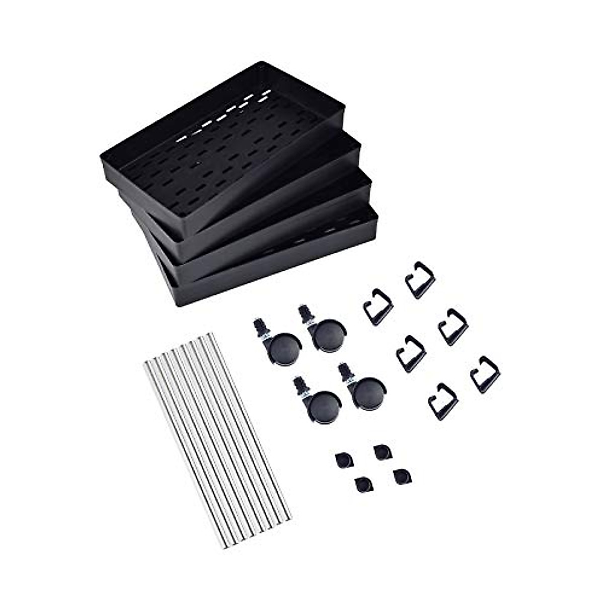 AHXML 4-Tier Storage Cart Rolling Utility Cart Storage Shelf Rack Mobile Storage Organizer Shelving for Office, Kitchen, Bedroom, Bathroom, Laundry Room & Dressers, Plastic & Stainless Steel, Black