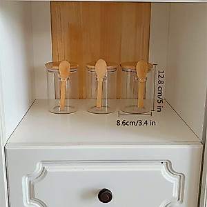 Piscepio Glass Jar Containers with Bamboo Airtight Lid Wooden Spoon Scoop Food Storage Canister Clear Glass Containers Kitchen Organization Jars 3 Pcs 450ML