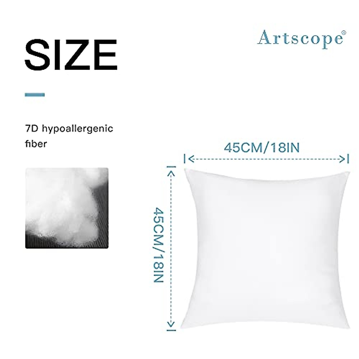 Artscope Outdoor Waterproof Throw Pillows Inserts, 18 x 18in Set of 4, Premium Fluffy Decorative Square Form Cushion Stuffer Inner Soft for Garden, Bench, Tent, Couch, Patio Furniture Pillows Inserts