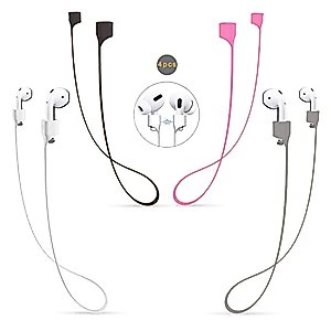 QYTOJQX Airpods Strap Magnetic Cord Anti-Lost Leash Sports String, 4 PCS Colorful Soft Silicone Earphone Lanyard, Compatible with Airpods Pro/2/1 (White Black Pink Grey)