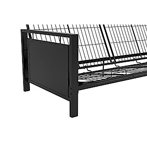 DHP Henley Metal Arm Futon Frame, Industrial Loft Design, Converts to Sleeper, Black Sturdy Metal