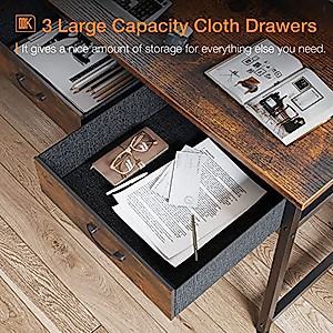 ODK 55 inch Computer Desk with Drawers, Home Office Desk with Adjustable Monitor Stand, Modern Work Study Writing Table Desk, Vintage