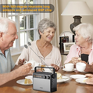 YOWGULF Portable AM FM Radio, Bluetooth Radio with Best Reception,Transistor Radio Plug in Wall or Battery Powered, Radio with Headphone Jack, USB, Aux in, Big Speaker, for Home Outdoor Gift