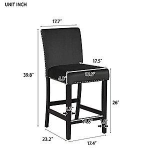RUNWON 5-Piece Counter Height Set with Faux Marble Dining Table and 4 Upholstered-Seat Chairs, OneSize, Black