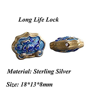 1Pc Sterling Silver Spacer Bead Long Life Lock Charm Beads Enamel Metal Beads Silver Spacer Beads for Jewelry Making Bracelet Necklace Amulet for Wealth Good Luck Crafts Collectible