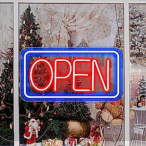 Open Sign With Adapter Neon Open Sign LED With 5 Adjustable Brightness Open Signs For Business Window Open Neon Sign Party Stores Shop Coffee Salon Hotel (Blue/Red-Horizontal) 16.5"X 9"