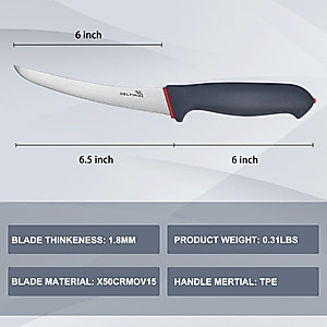 DELFINA 6 Inch Boning Knife for Meat Cutting, Semi-flexible Curved Blade Processing Knife, Premium Stainless Fish Fillet, BBQ Brisket Meat Trimming Butcher Knife for Kitchen Home Restaurant