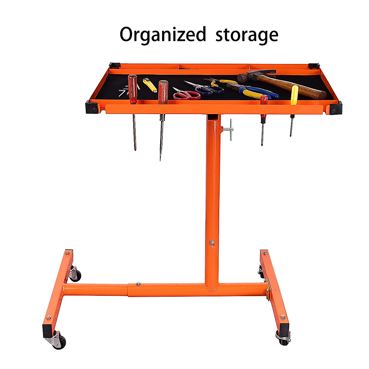 Eisen Mechanics Rolling Work Table, Adjustable Mobile Tray Table for Shop, Garage, DIY. Tool Tray Cable With Wheels. 220 lb. Capacity, orange